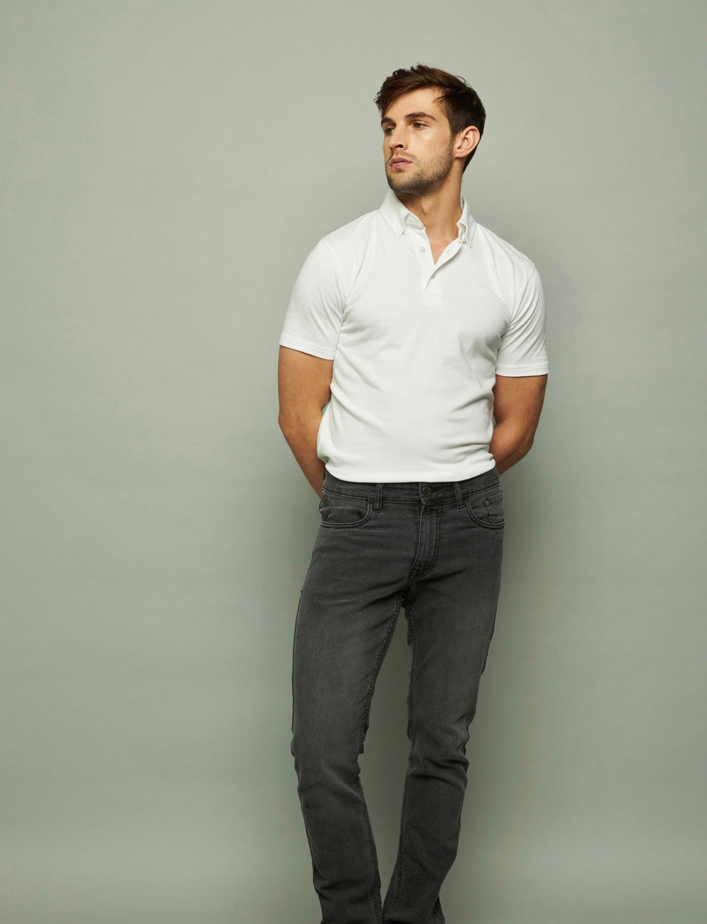 White Button-Down Minimal Polo